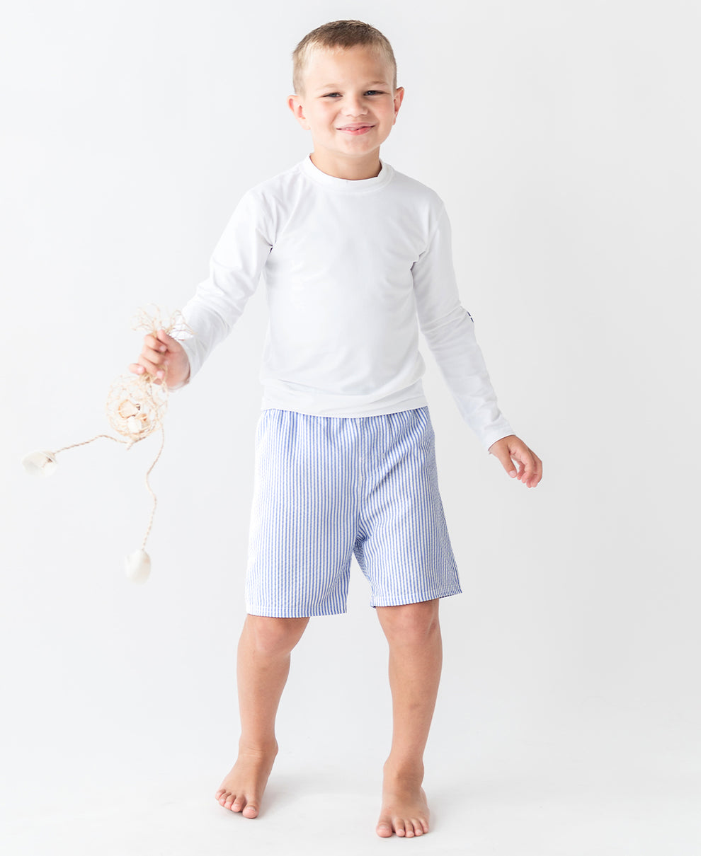 Periwinkle Blue Seersucker Swim Trunks – Baby Braithwaite